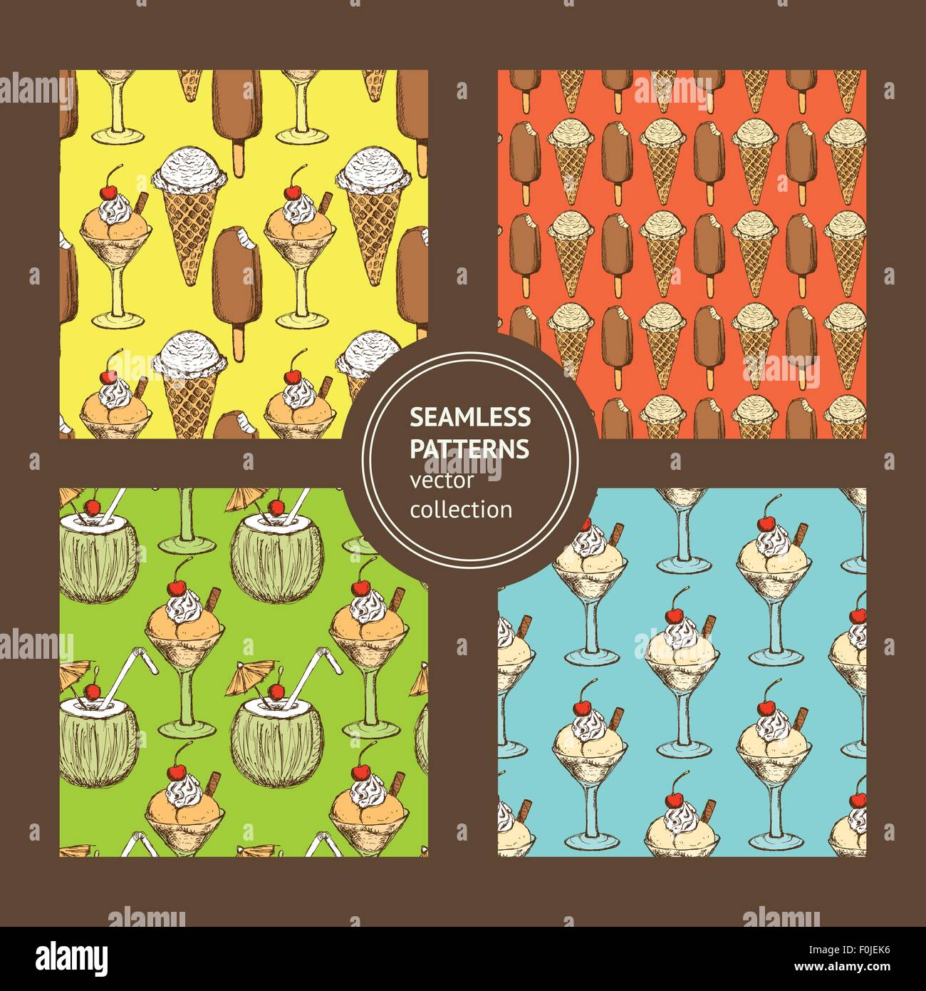 Sketch set with ice cream patterns, tasty vector seamless pattern Stock ...
