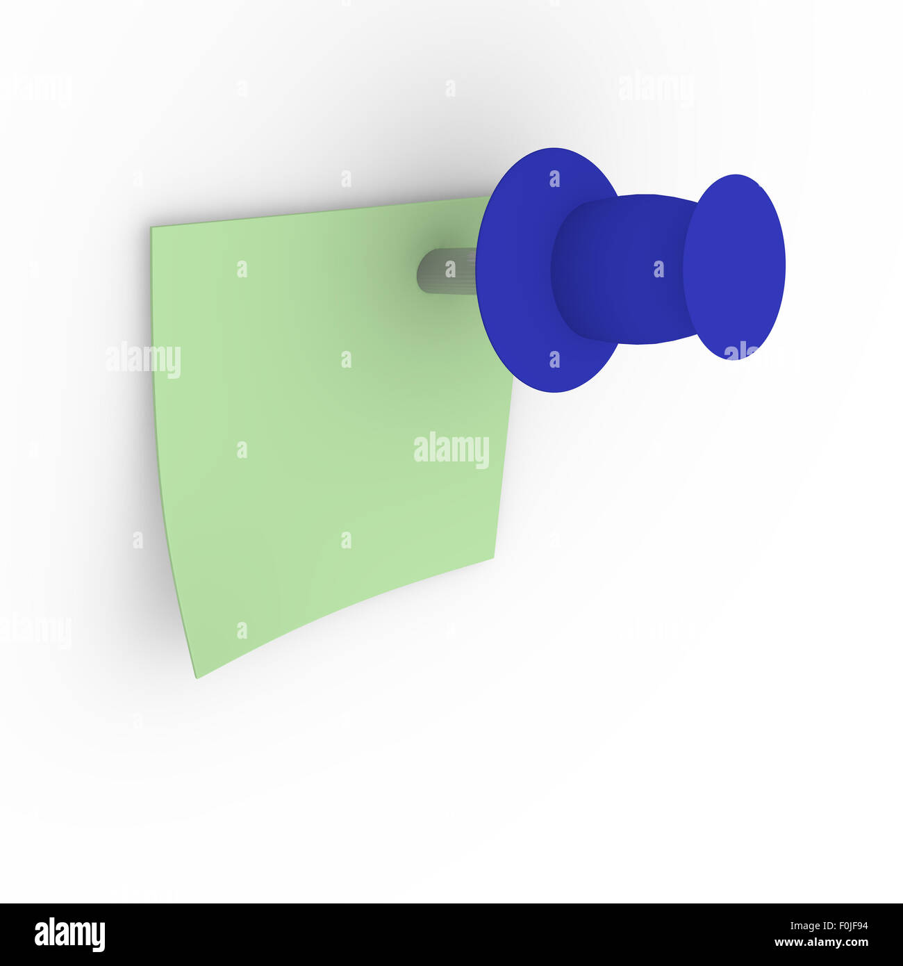 Green sticky note with blue pushpin on a white board, 3d image Stock ...