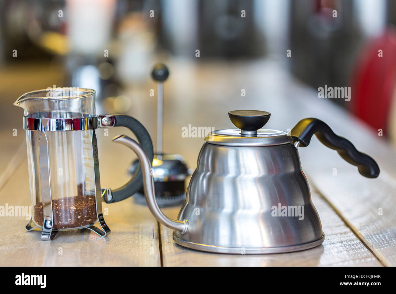 Filter coffee making, French press Stock Photo - Alamy
