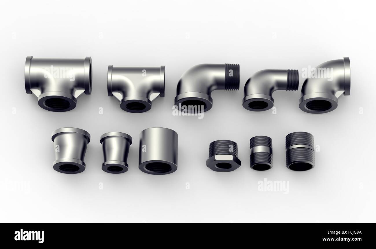 metal pipe fitting isolated on a white background Stock Photo - Alamy