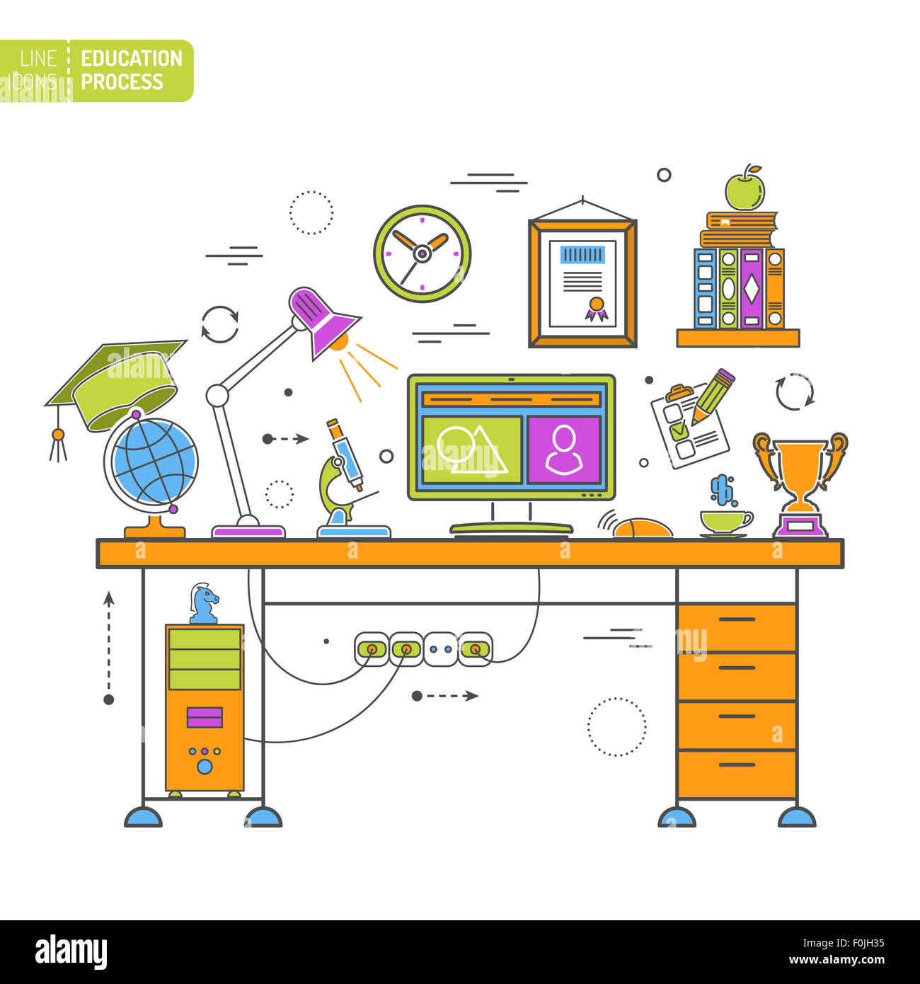 Online Education Thin Lines Color Web Icon Set for Flyer, Poster, Web ...