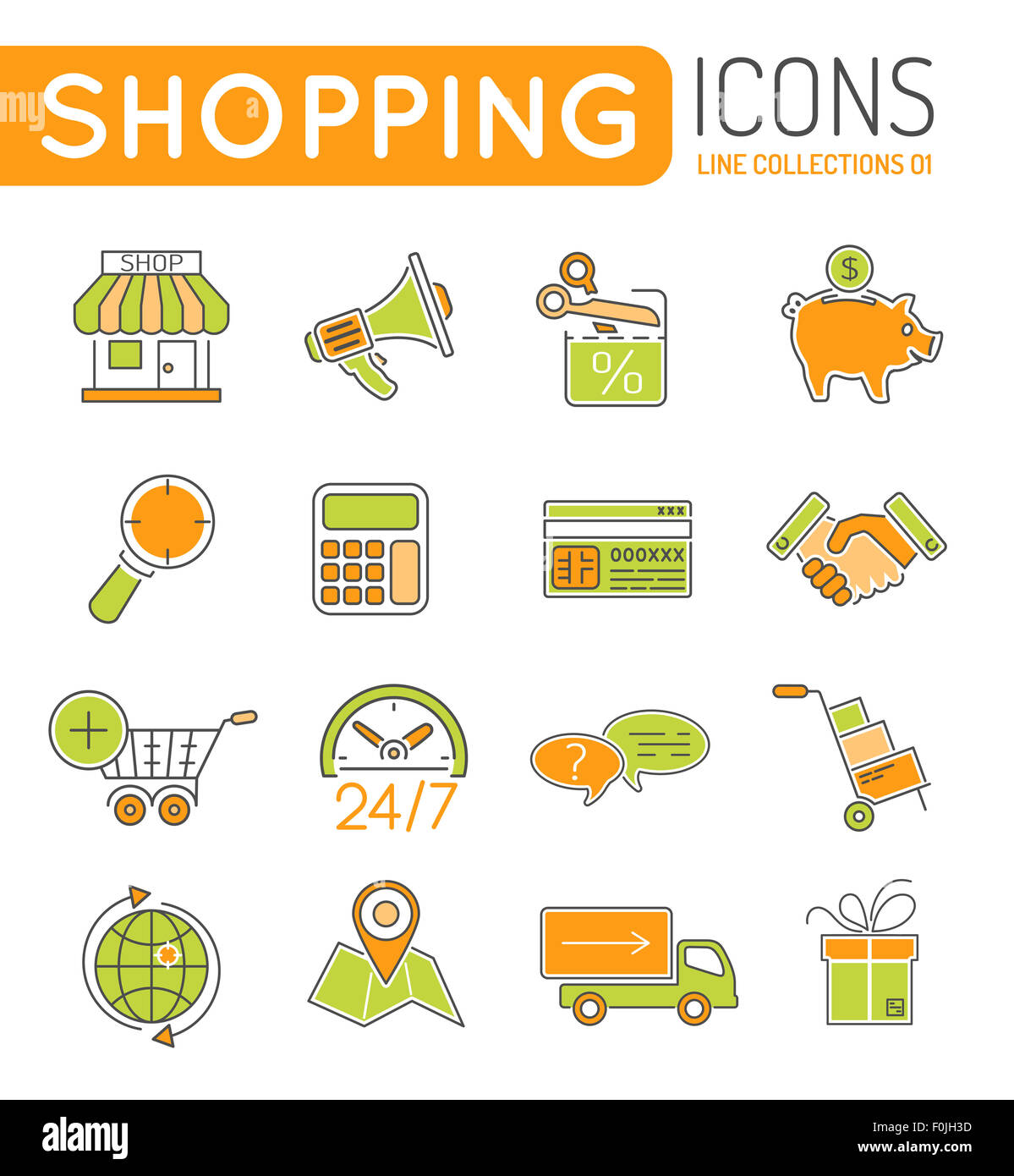 Online Shopping Thin Lines Color Web Icon Set with Flat elements for ...