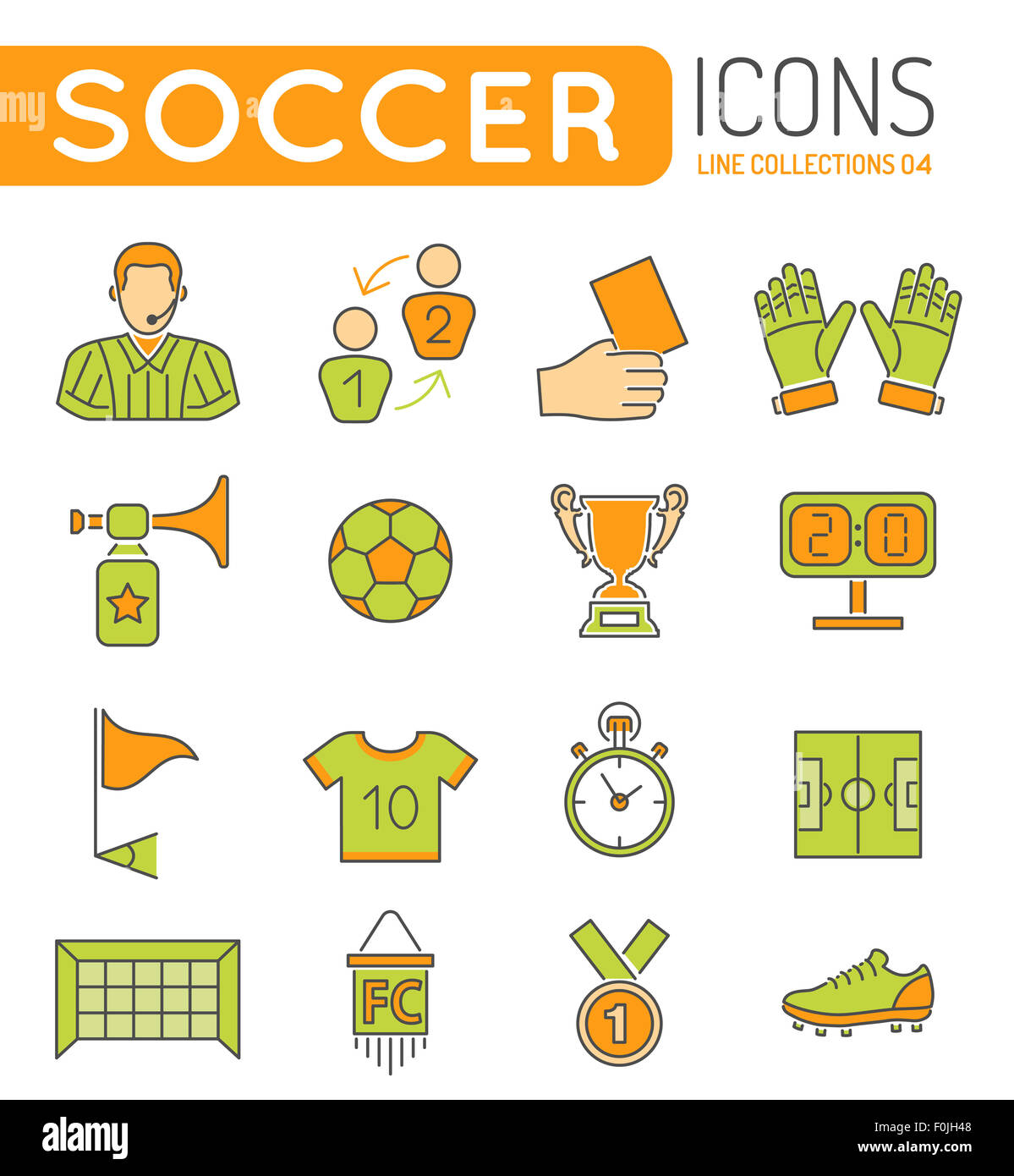 Soccer and Football Thin Lines Color Web Icon Set with Flat Elements ...