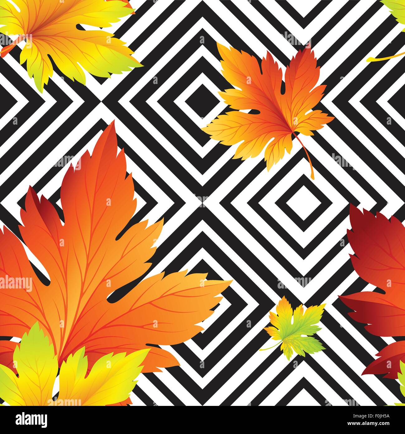 Autumn leaves seamless background, geometric pattern. Vector ...
