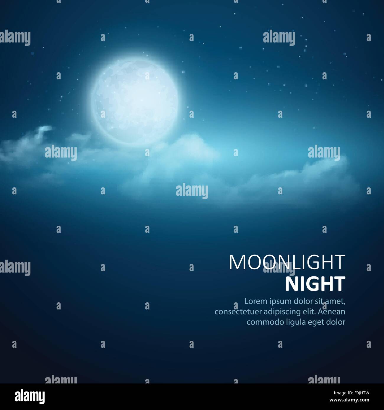 Night vector background, Moon, Clouds and shining Stars on dark blue ...