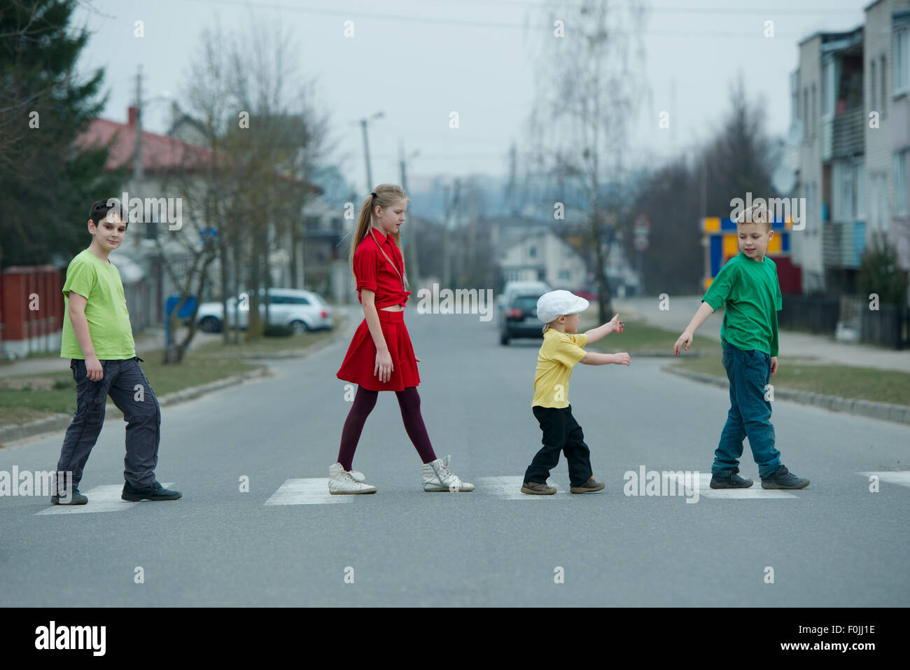 children crossing street on crosswalk Stock Photo - Alamy