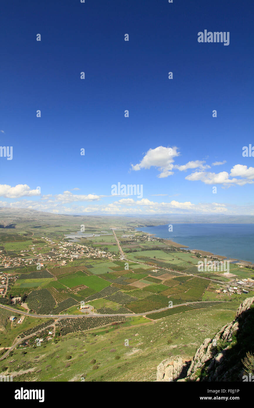 Israel, Lower Galilee, a view of the Sea of Galilee from Mount Arbel ...
