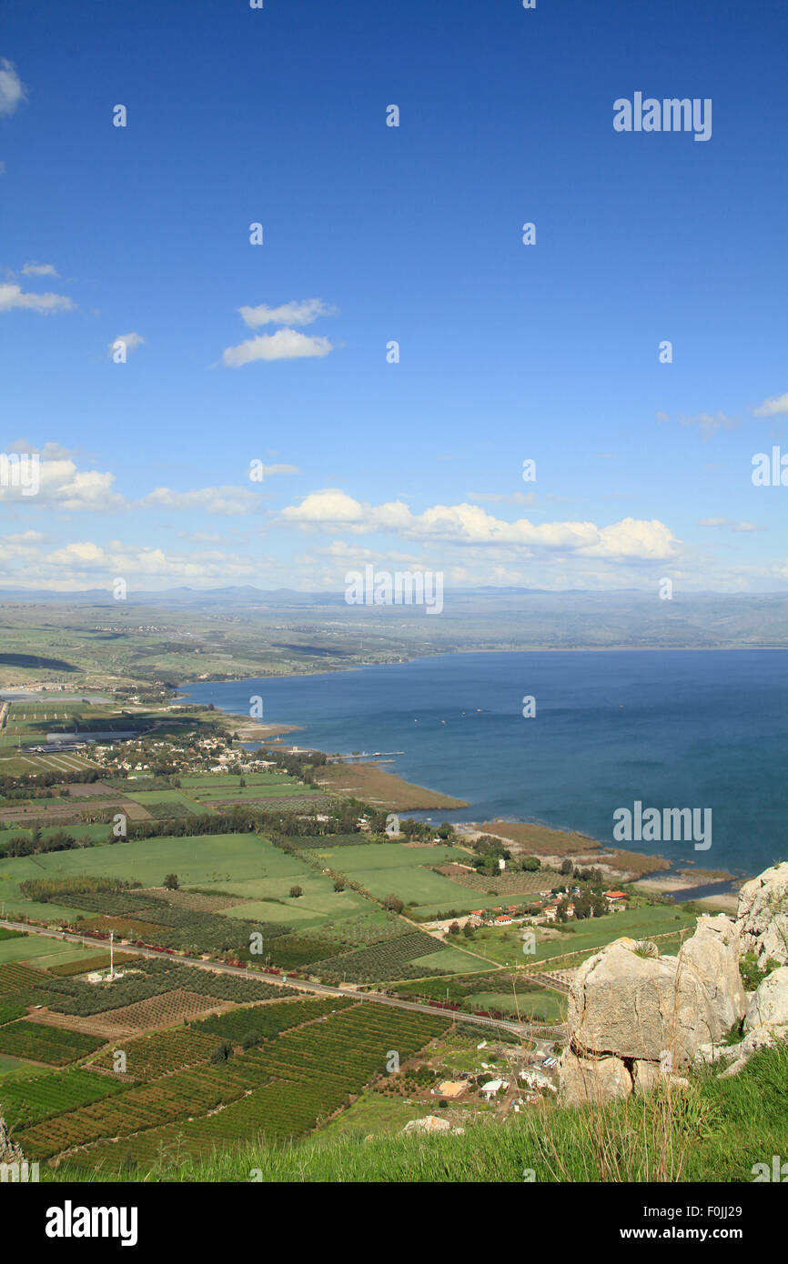 Israel, Lower Galilee, a view of the Sea of Galilee from Mount Arbel ...