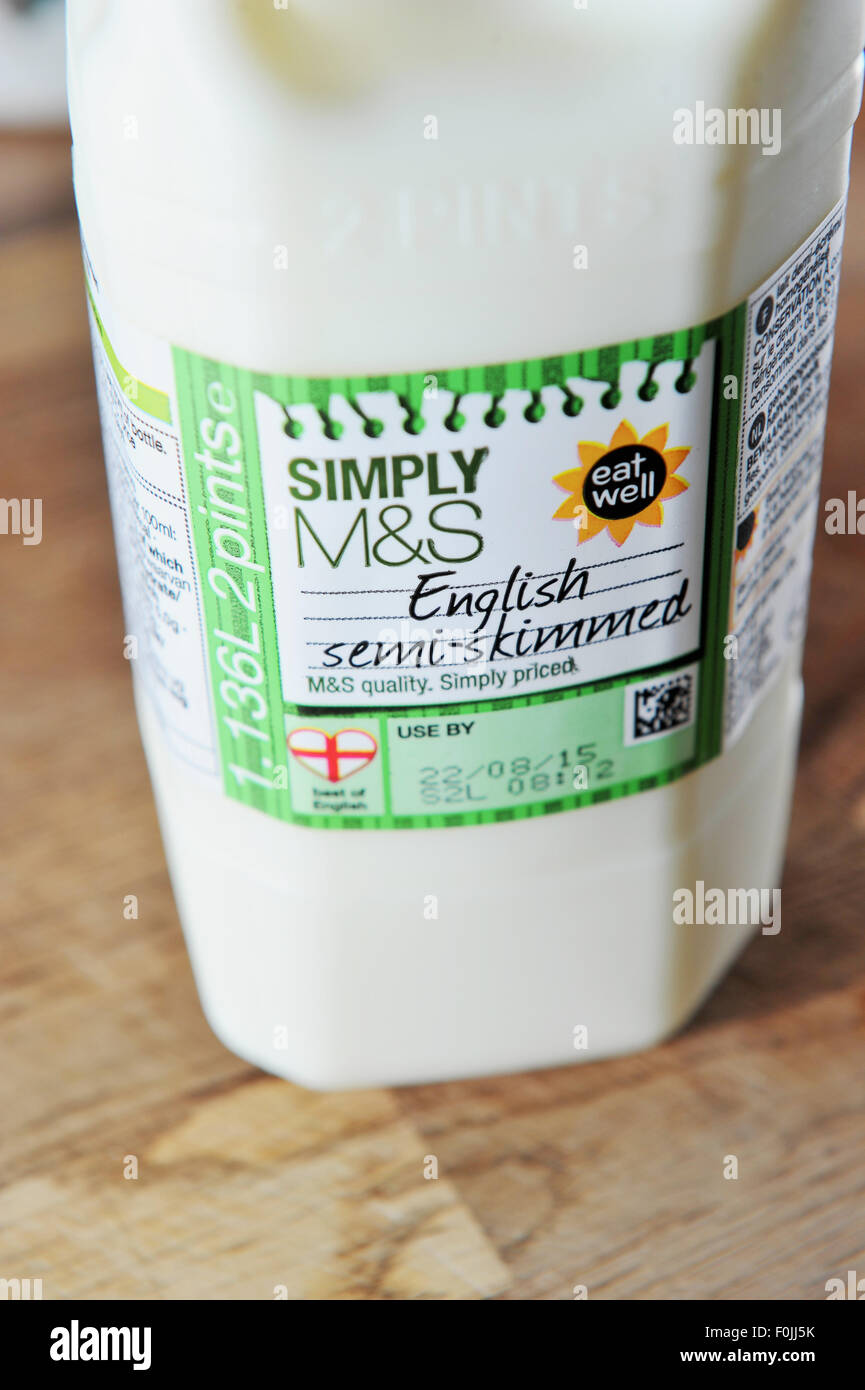 2 pint container of English semi-skimmed milk from Marks and Spencer M ...