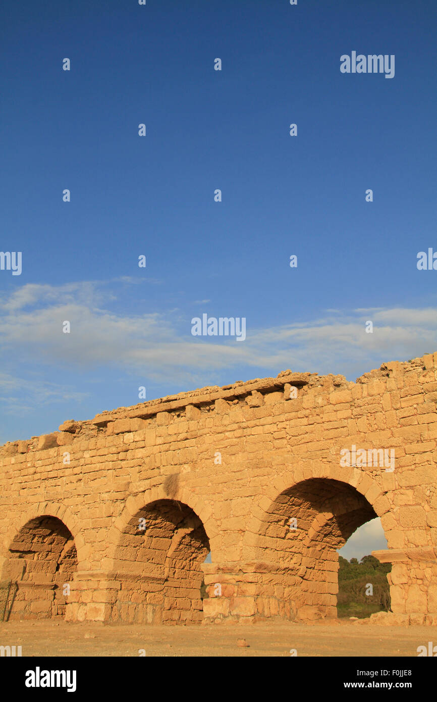 Israel, Sharon region, the Roman Upper Aqueduct In Caesarea Stock Photo ...