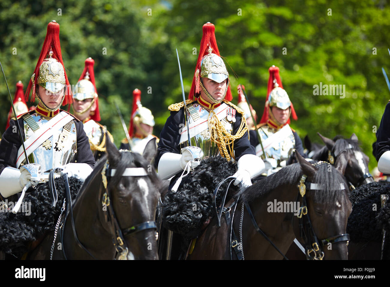 The Household Cavalry rehearse for the annual trooping of the colour on ...