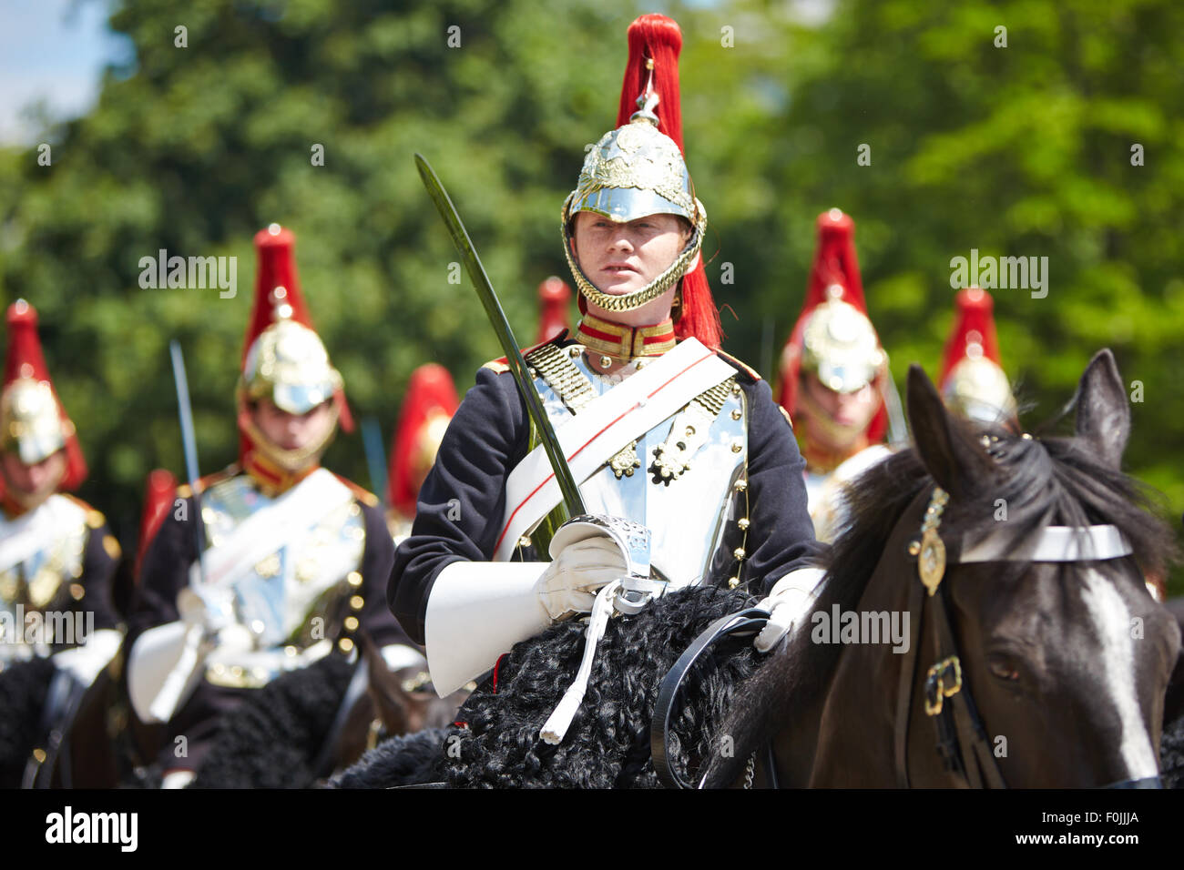 The Household Cavalry rehearse for the annual trooping of the colour on ...
