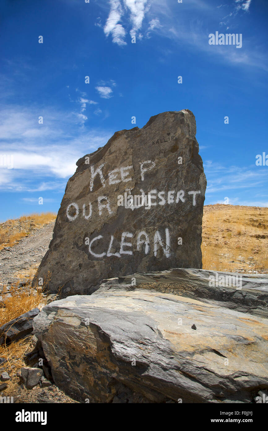 Keep our desert clean printed on a rock in the Namib desert Stock Photo ...