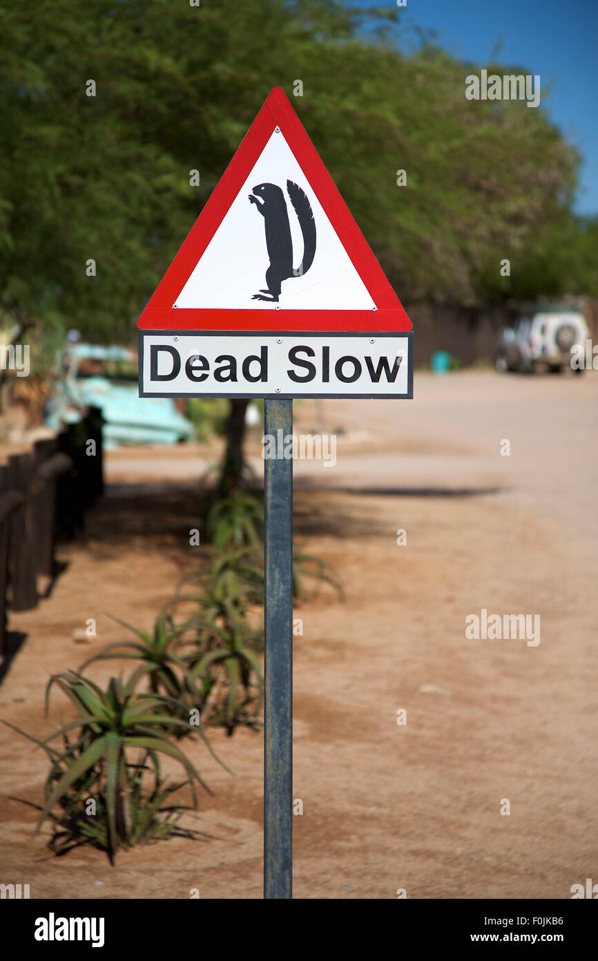Dead slow road sign, it also alerts the visitors of the presences of ...