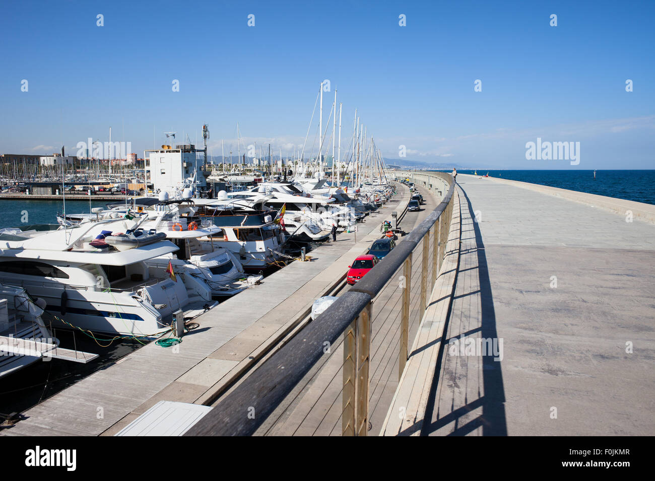 Barcelona, Catalonia, Spain, Port Olimpic harbor and pier Stock Photo ...