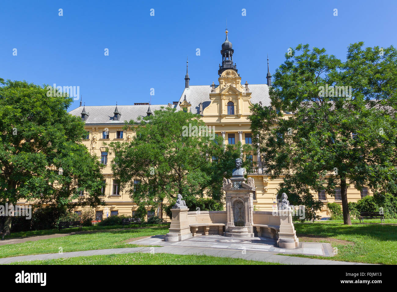 Charles Square New Town area of Prague Czech Republic with bust of ...