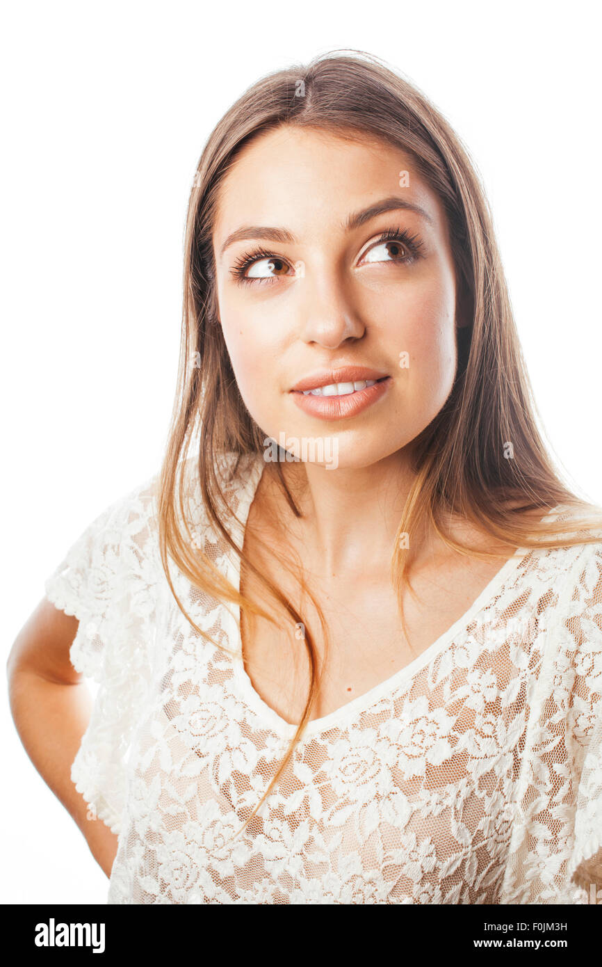 young beauty woman smiling dreaming isolated on white Stock Photo - Alamy