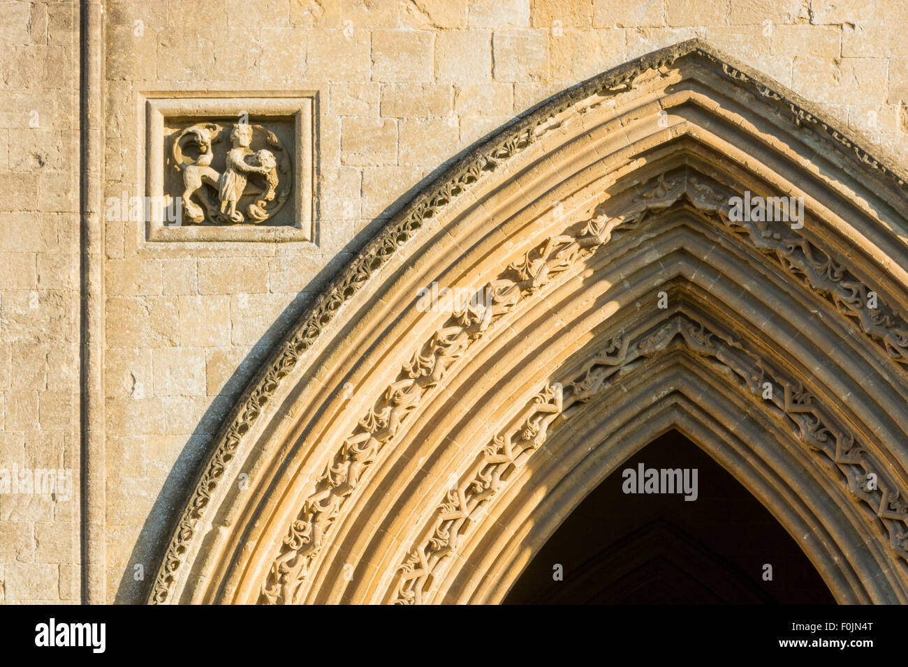 Door Detail from The Early English Gothic West front of Wells Cathedral ...