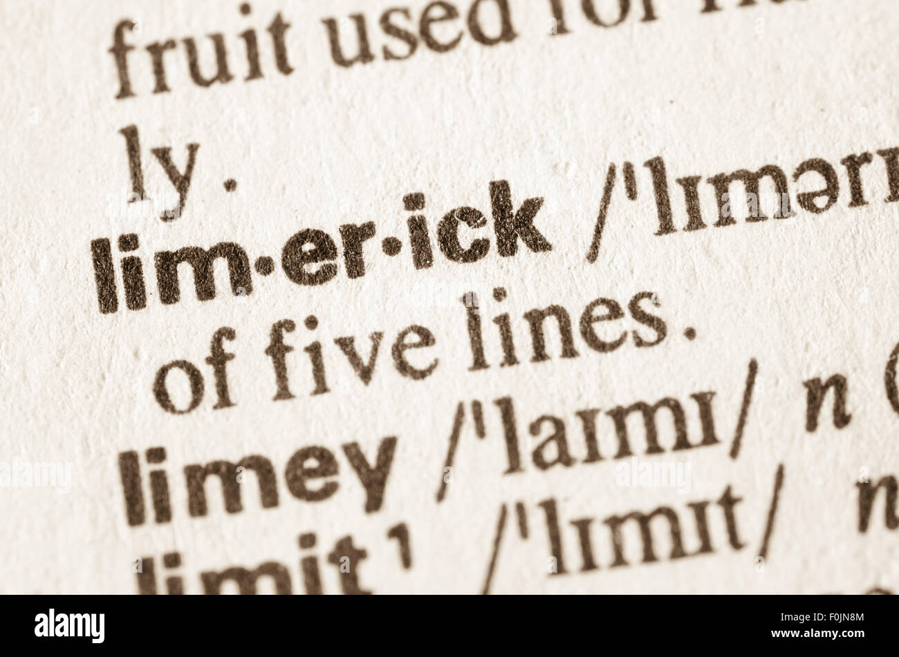 Definition of word limeric in dictionary Stock Photo - Alamy