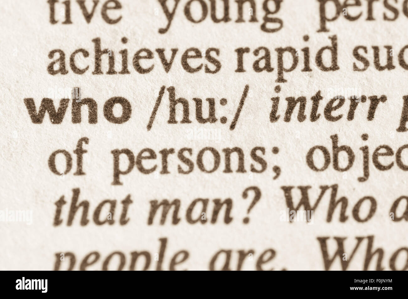 Definition of word who in dictionary Stock Photo - Alamy