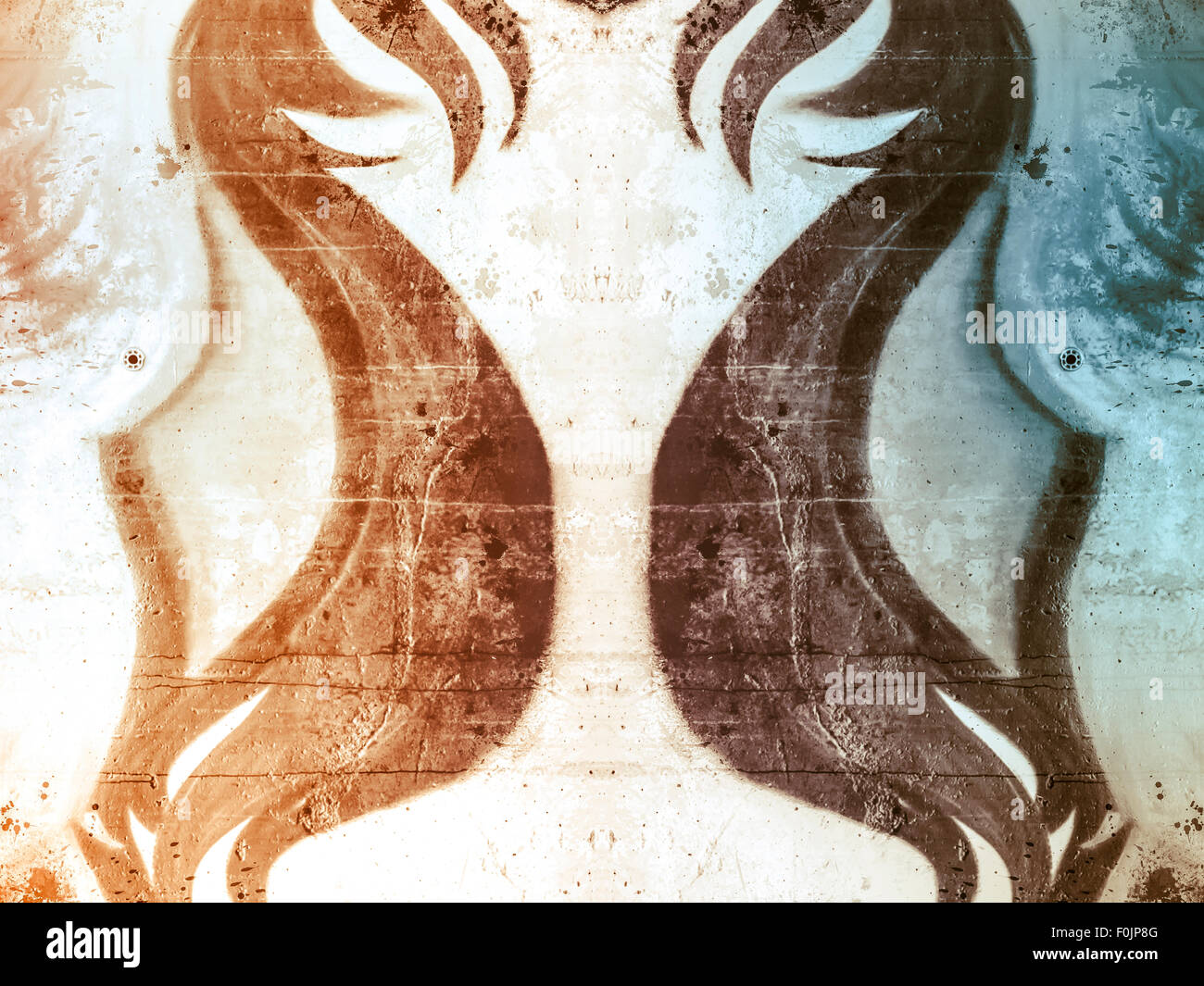 Flame, geometric shapes painted on an old concrete wall Stock Photo - Alamy