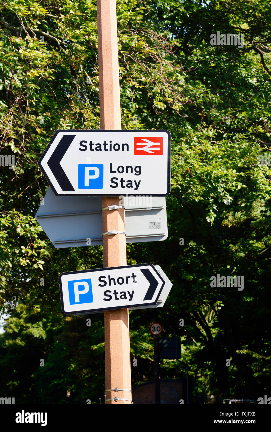 Signs indicating location of car parks and station in Lytham ...
