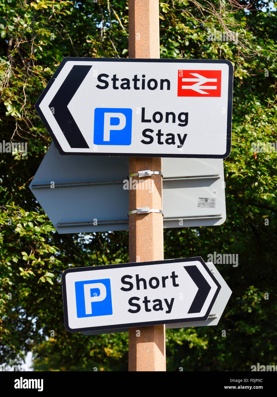 Signs indicating location of car parks and station in Lytham ...