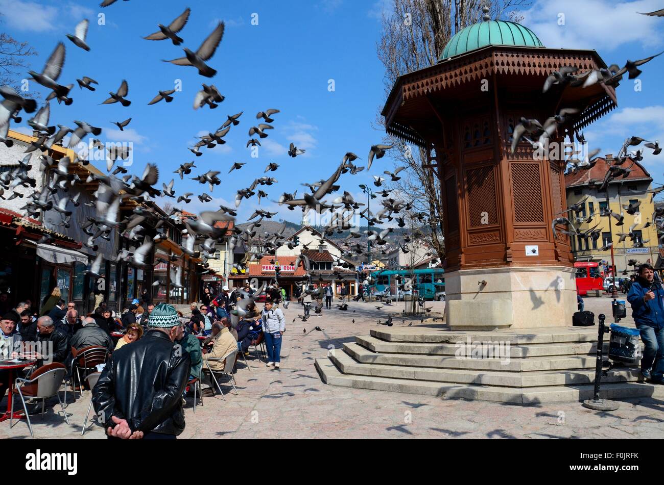 Wooden Ottoman Sebilj water fountain in Sarajevo Bascarsija Bosnia ...