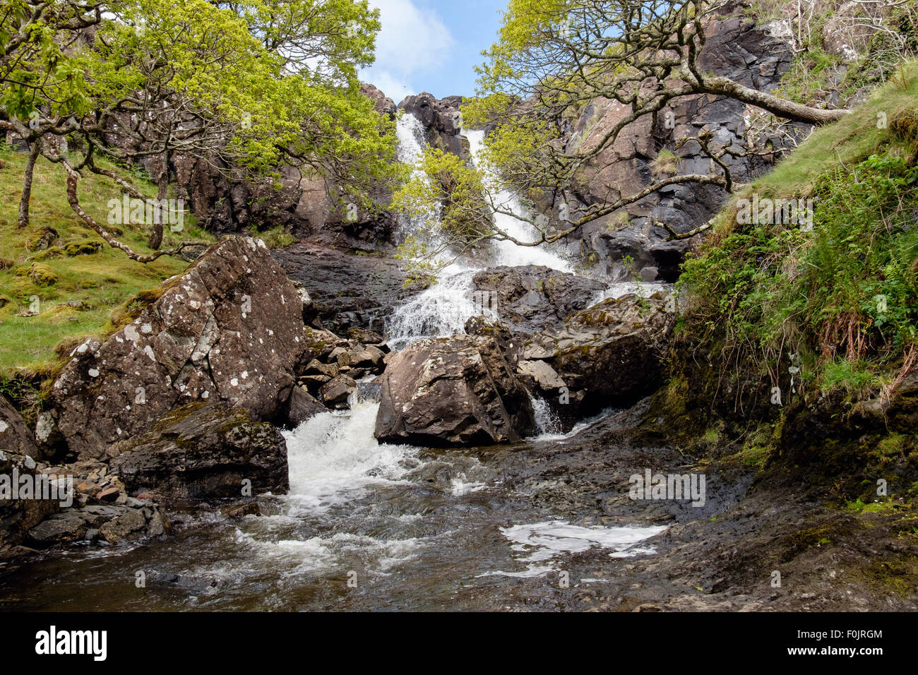 Eas Fors waterfall on river Allt an Eas Fors. Isle of Mull Argyll and ...