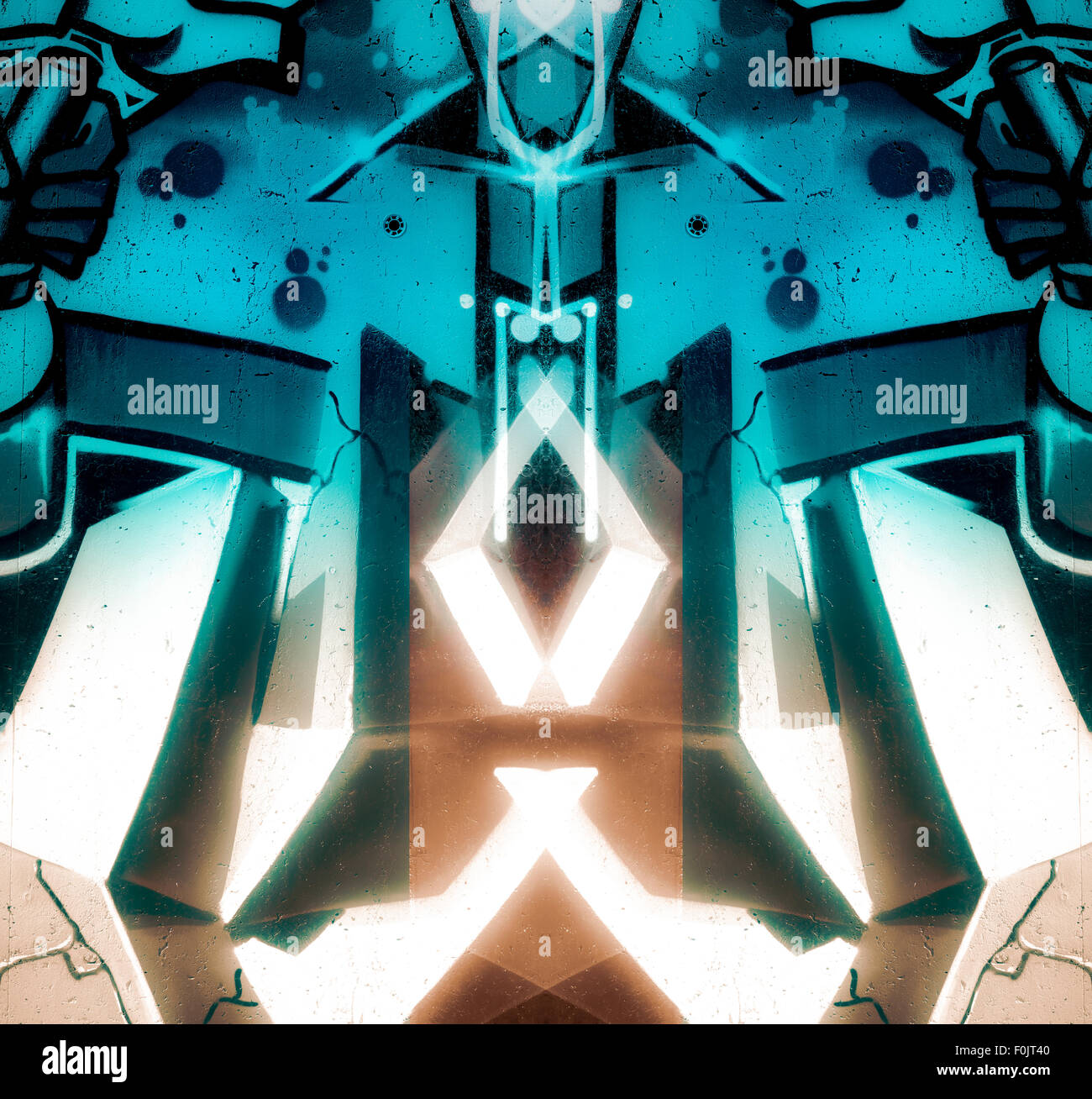 Robot, geometric shapes painted on an old concrete wall Stock Photo - Alamy