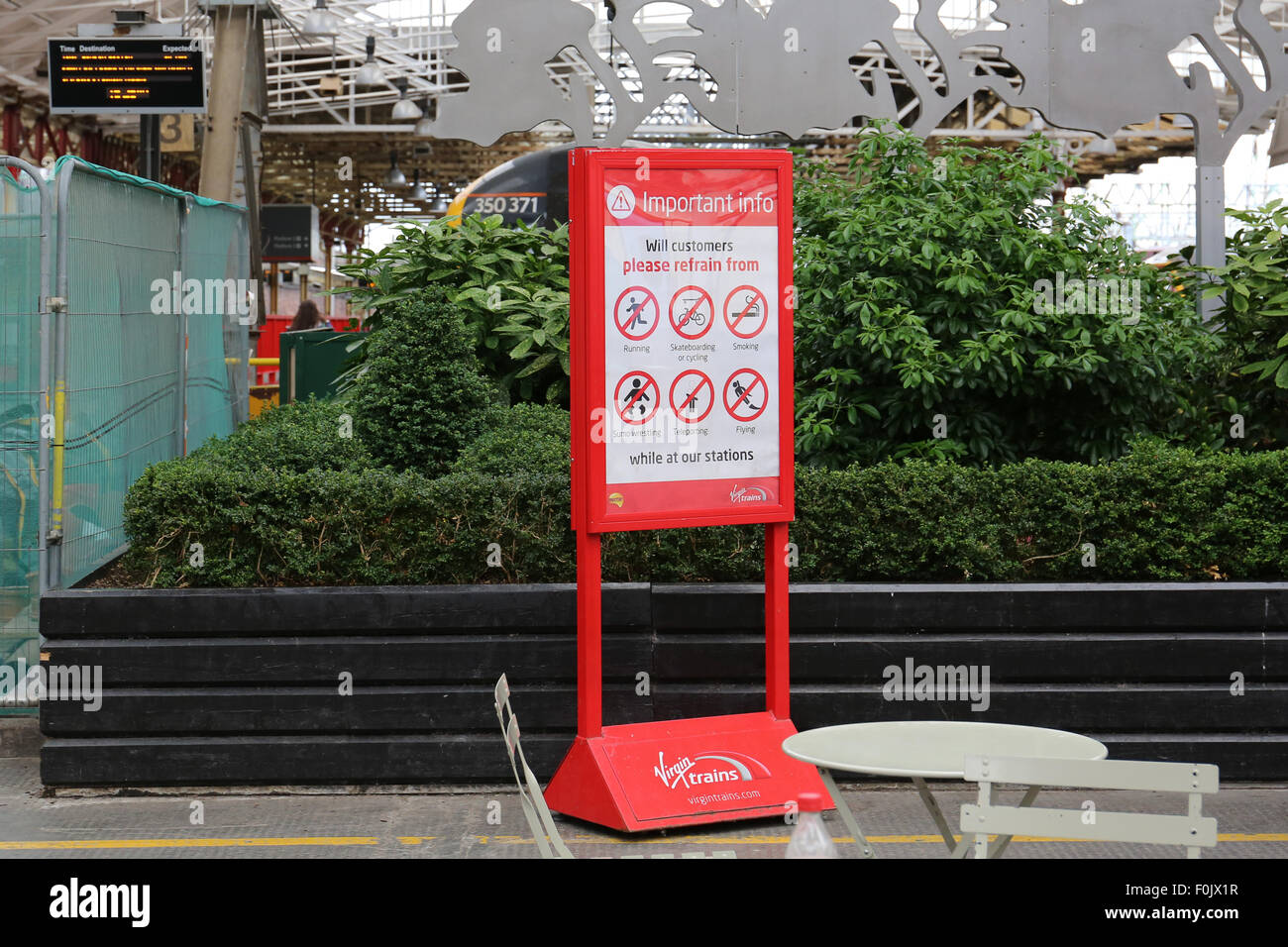 Amusing Virgin trains sign at Crewe railway station Stock Photo - Alamy
