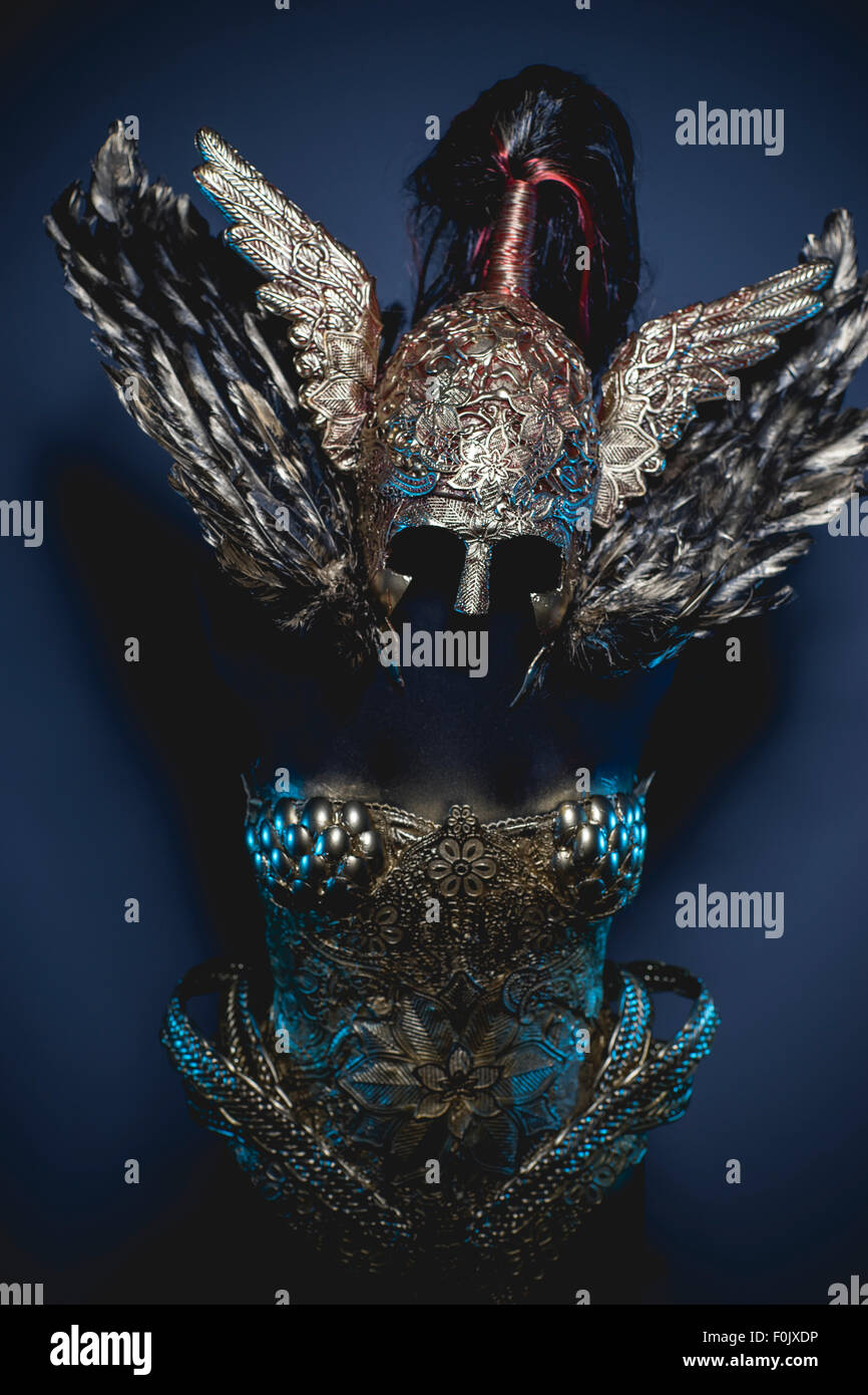 Shield, fantasy warrior armor, golden armor and feathers Stock Photo ...