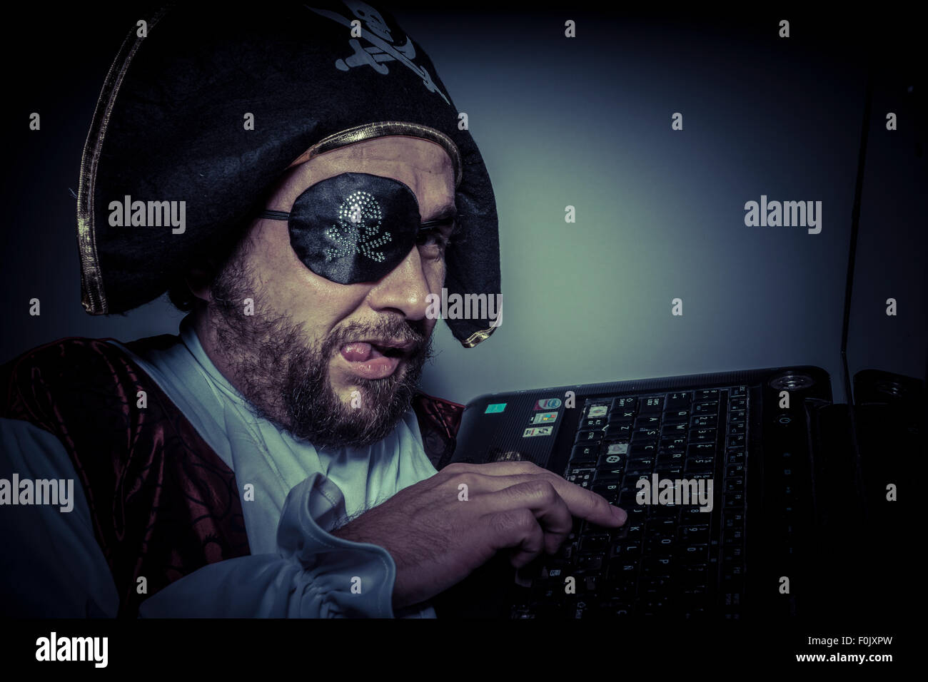 Password, computer security, hacker pirate dress with hat and skull ...
