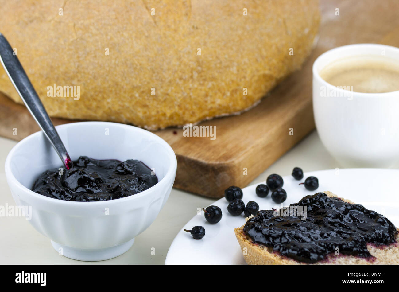 Homemade blueberry jam with integral bread and coffe Stock Photo - Alamy