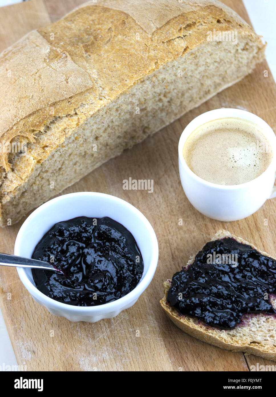Homemade blueberry jam with integral bread and coffe Stock Photo - Alamy