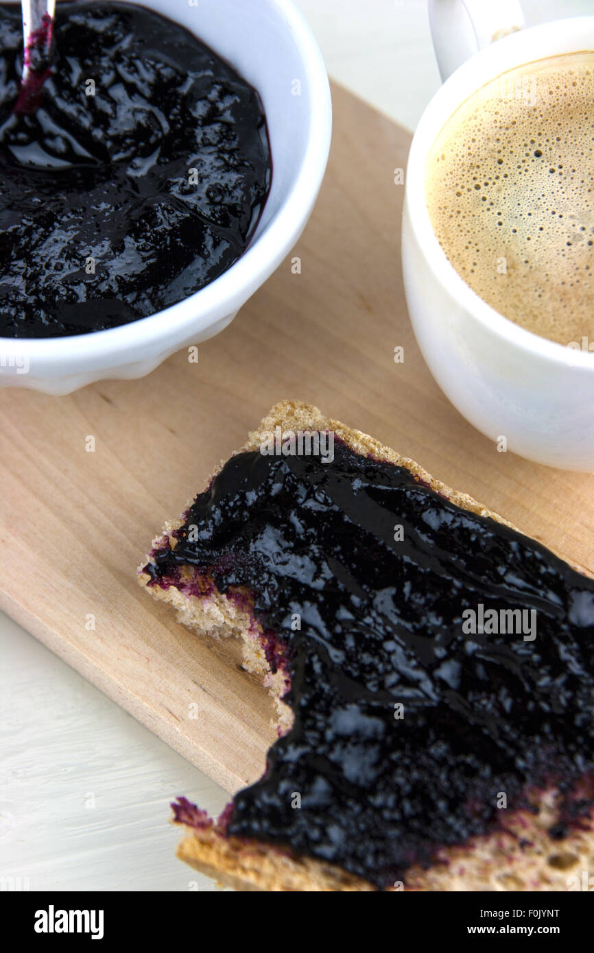 Homemade blueberry jam with integral bread and coffe Stock Photo - Alamy