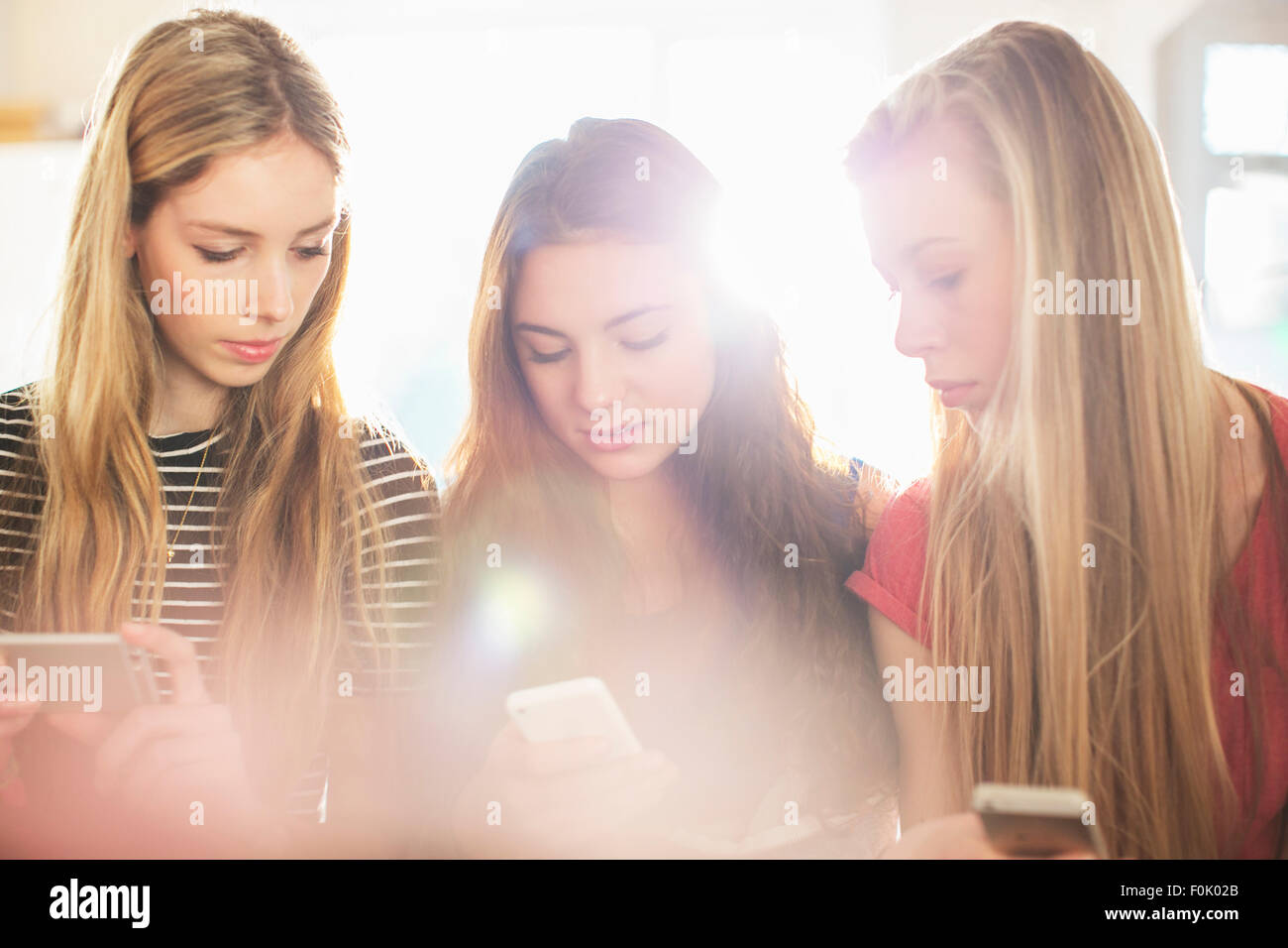 Teenage girls using cell phones Stock Photo - Alamy