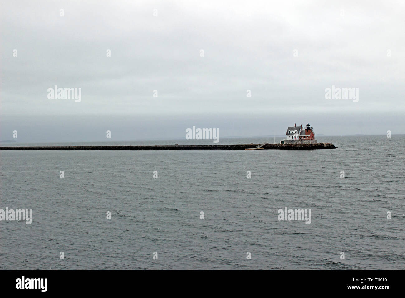 Rockland Breakwater Lighthouse in fog on breakwater Rockland Harbor ...