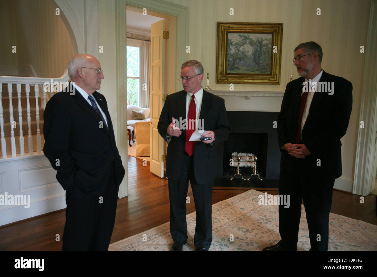 Vice President Cheney Talks with David Addington and Joe Wood Stock ...
