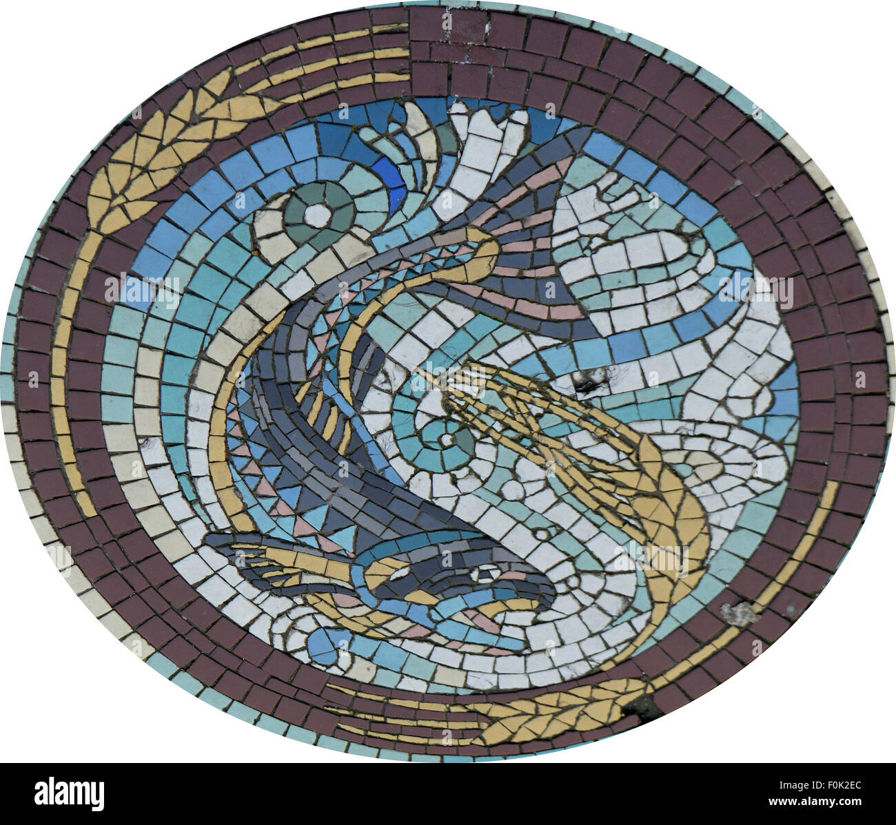 An inlaid fish mosaic on the pavement of Perth High Street Stock Photo ...