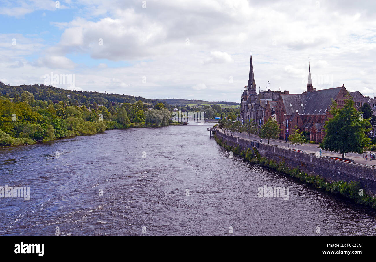 Perth, Scotland: looking downriver on the Tay along Tay Street Stock ...
