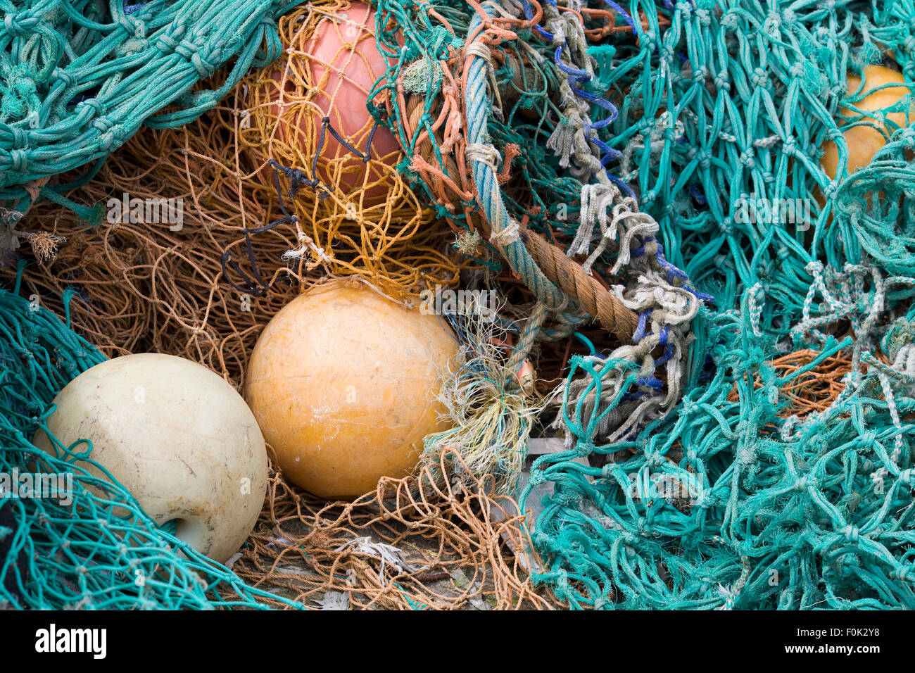 nets and flotation devices for fishing boats on the harbor at whitby ...