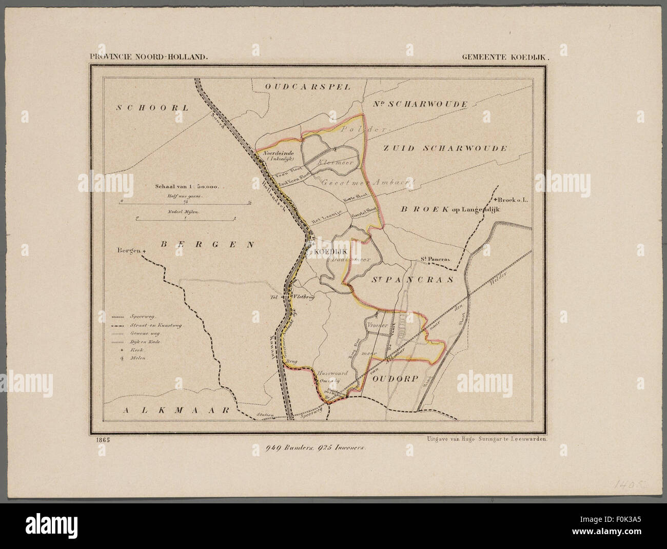 A historical map of Koedijk, located in the Netherlands, depicting the ...