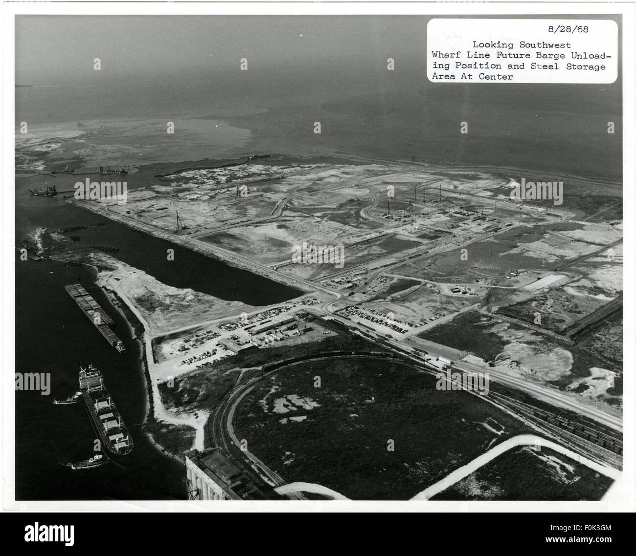 This image shows a wharf line with a designated future barge unloading ...
