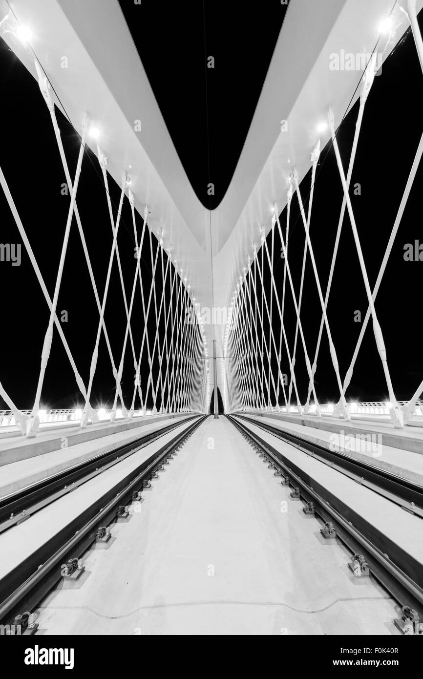Night view of the Troja Bridge from the river Vltava, Trojsky most ...