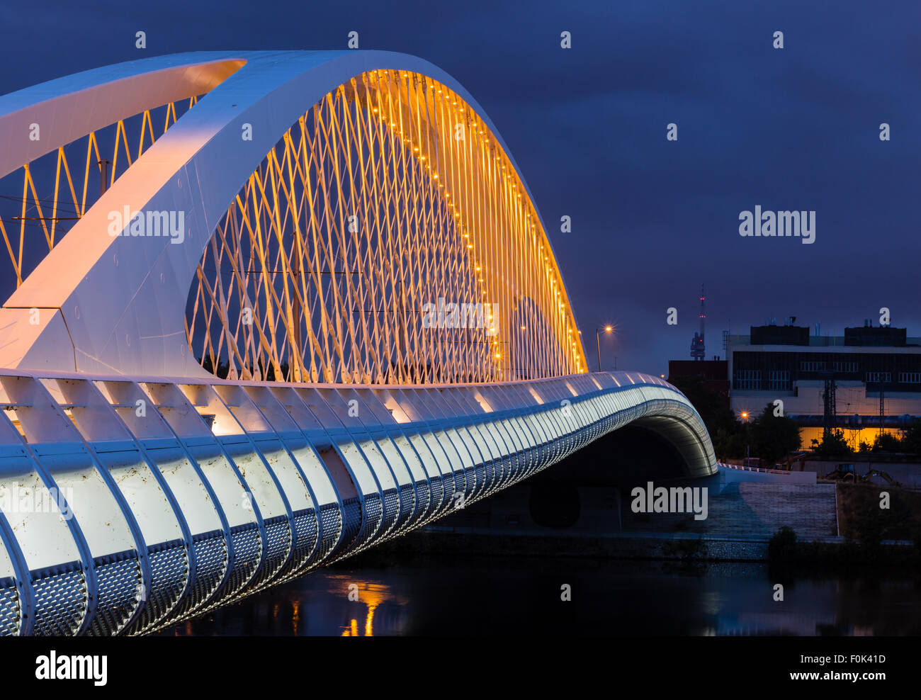 Night view of the Troja Bridge from the river Vltava, Trojsky most ...