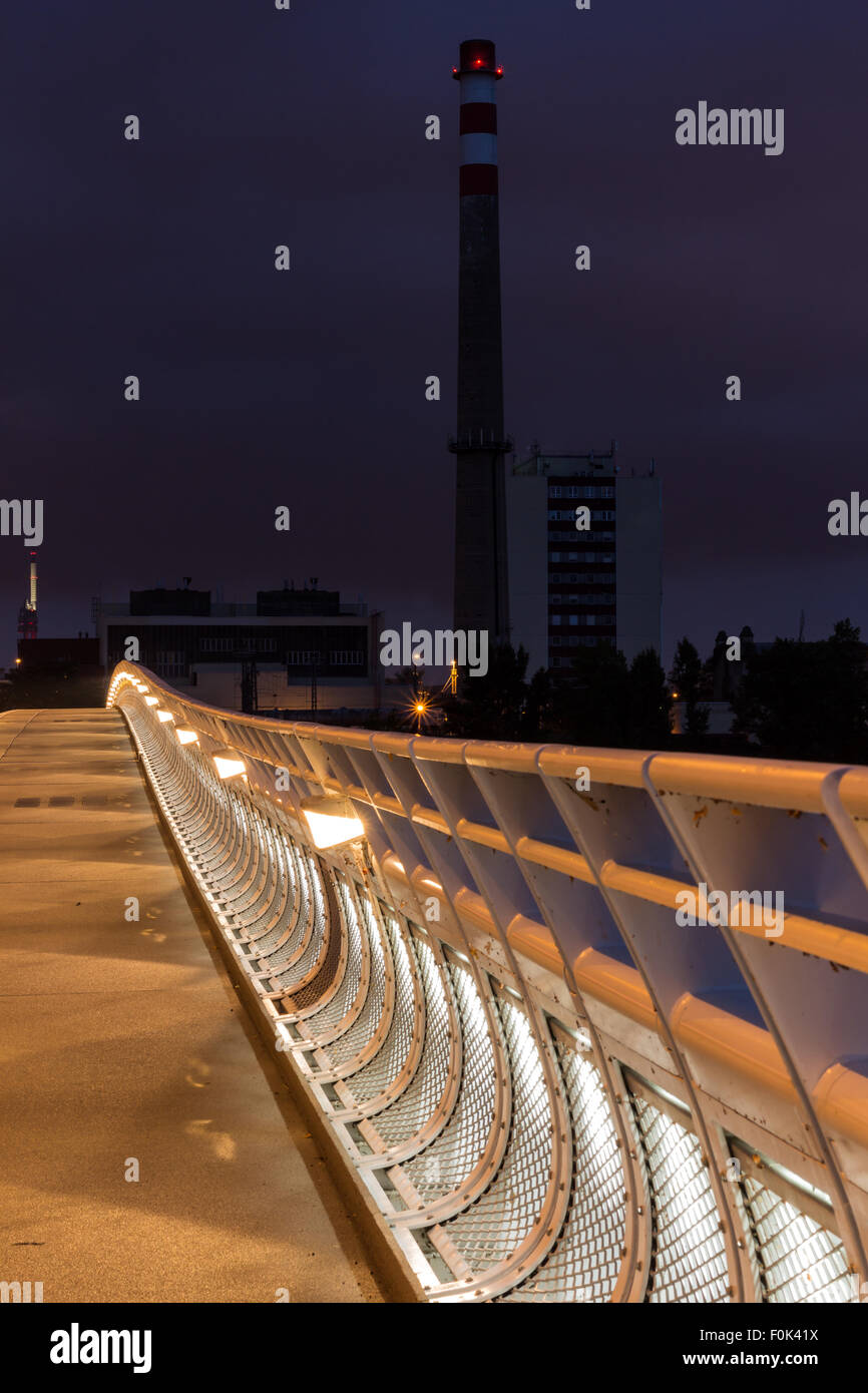 Night view of the Troja Bridge from the river Vltava, Trojsky most ...