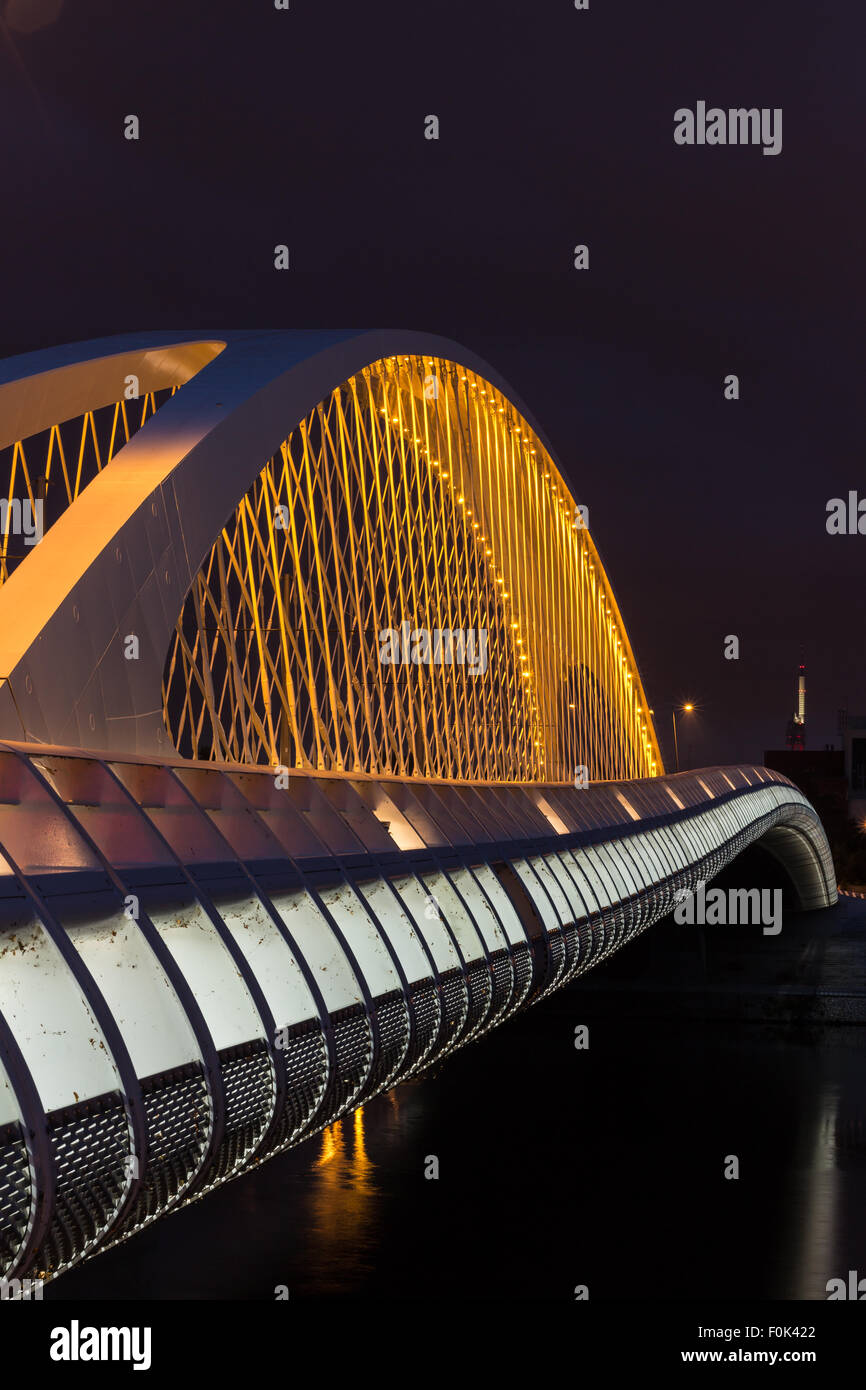 Night view of the Troja Bridge from the river Vltava, Trojsky most ...