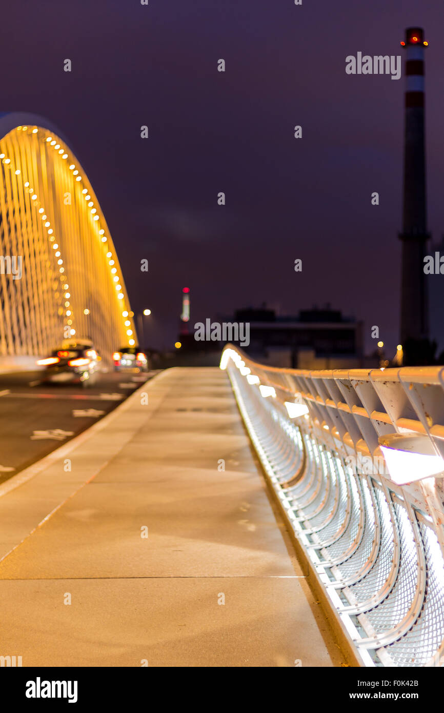 Night view of the Troja Bridge from the river Vltava, Trojsky most ...
