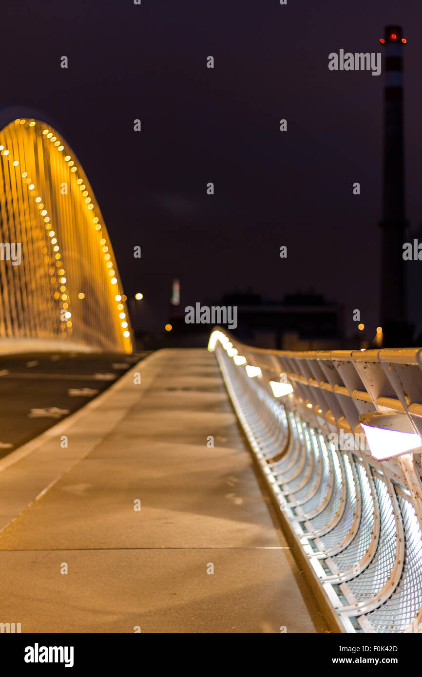 Night view of the Troja Bridge from the river Vltava, Trojsky most ...